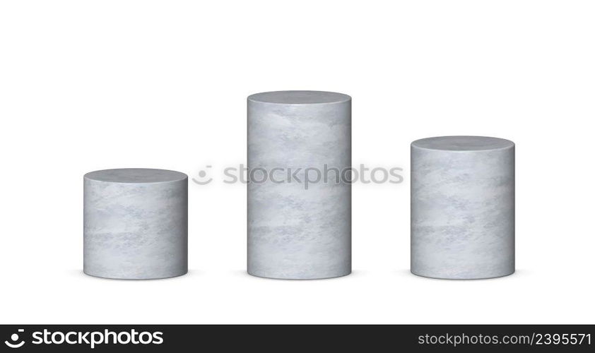 3d podium platform. 3d cylinders. Winner steps. Realistic grey pedestal ...