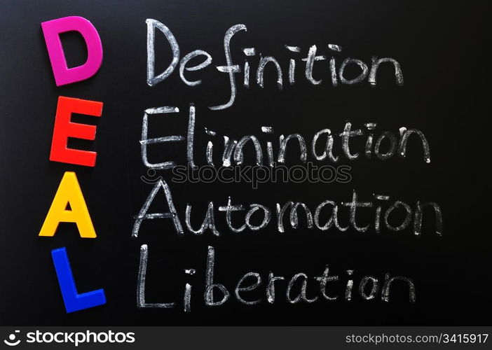 Acronym of DEAL - Definition, Elimination, Automation, Liberation on a ...