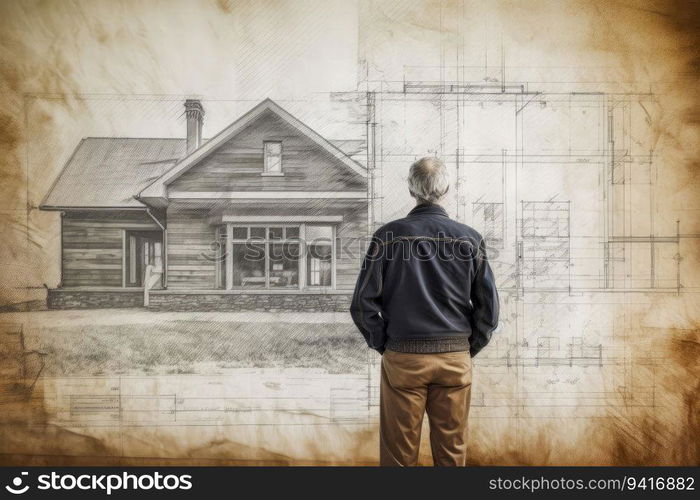 Architect house plan old man. Thinking renovation. Generate AI ... Architect house plan old man. Thinking renovation. Generate AI ...