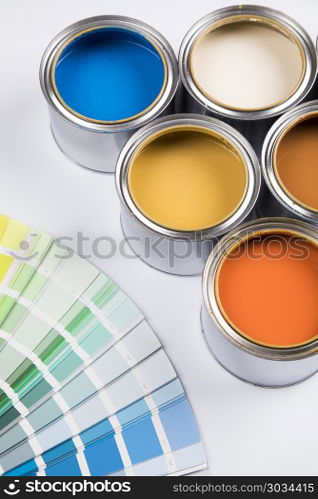 Color palette, can background. Paint cans color palette — Stockphotos.com
