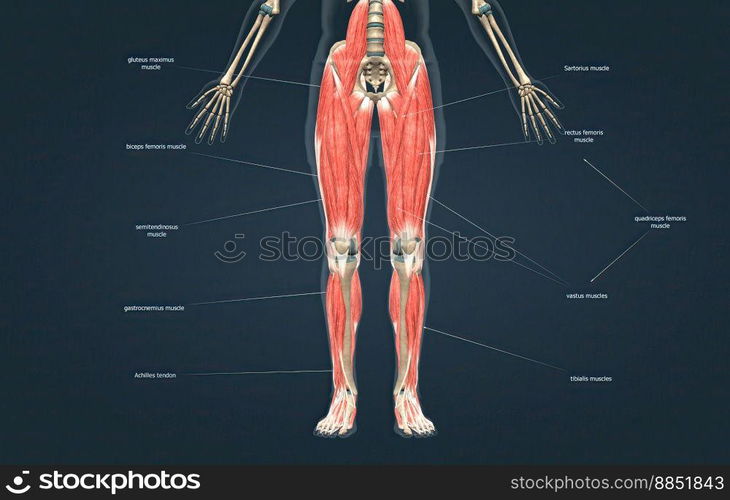 Human uscles of the lower limb 3D illustration. Human muscles of the ...