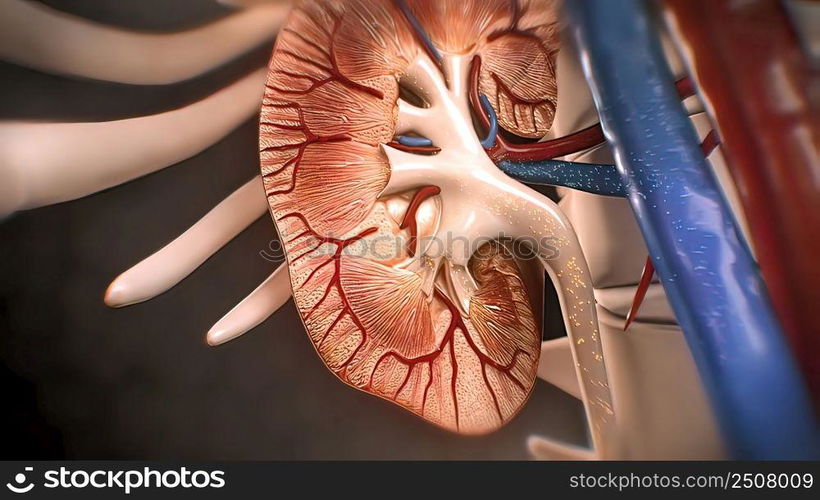 internal structure of the kidney 3D illustration. internal structure of ...