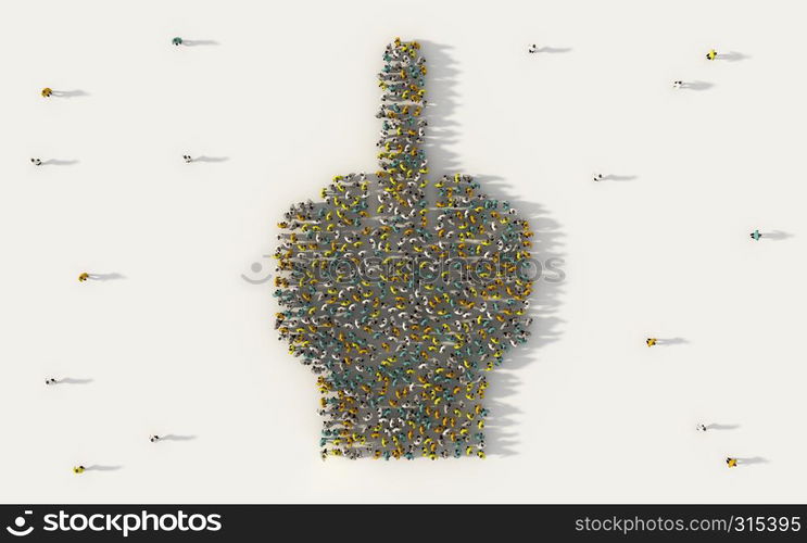 Large group of people forming a hand with middle finger symbol in ...
