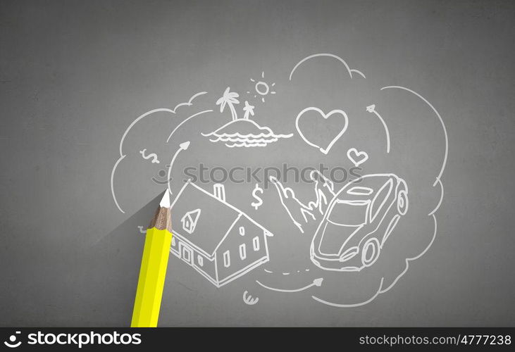 Life values. Pencil drawing symbols set in doodle style — Stockphotos.com