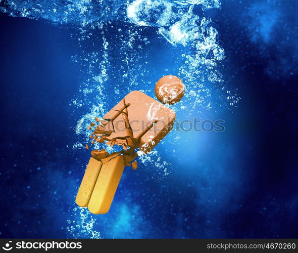 Man silhouette under water. Male figure sinking and dissolving in clear ...