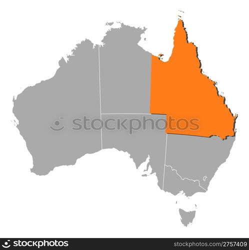 Map of Australia, Queensland highlighted. Political map of Australia ...