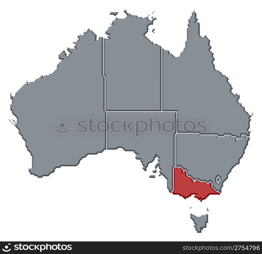 Map of Australia, Victoria highlighted. Political map of Australia with ...