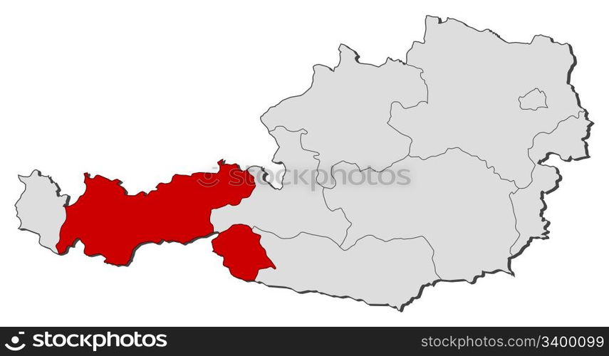 Map of Austria, Tyrol highlighted. Political map of Austria with the ...