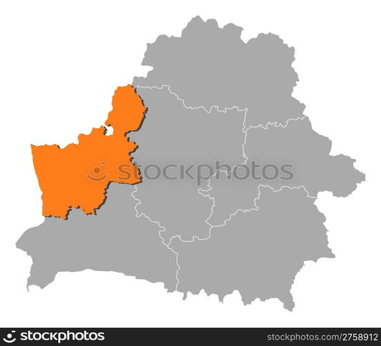 Map of Belarus, Grodno highlighted. Political map of Belarus with the ...