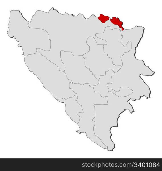 Map of Bosnia and Herzegovina, Bosnian Podrinje highlighted. Political ...