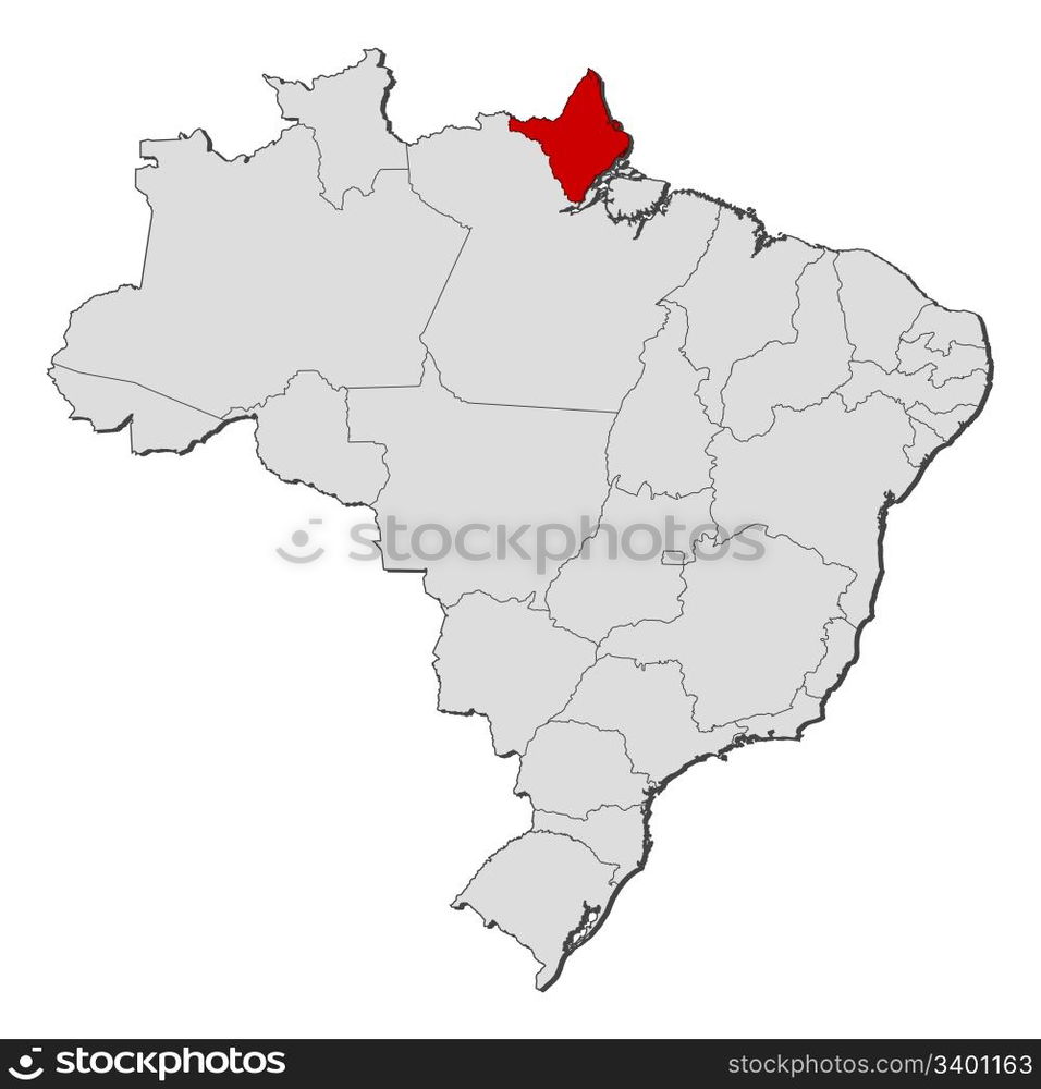 Map of Brazil, Amapa highlighted. Political map of Brazil with the ...