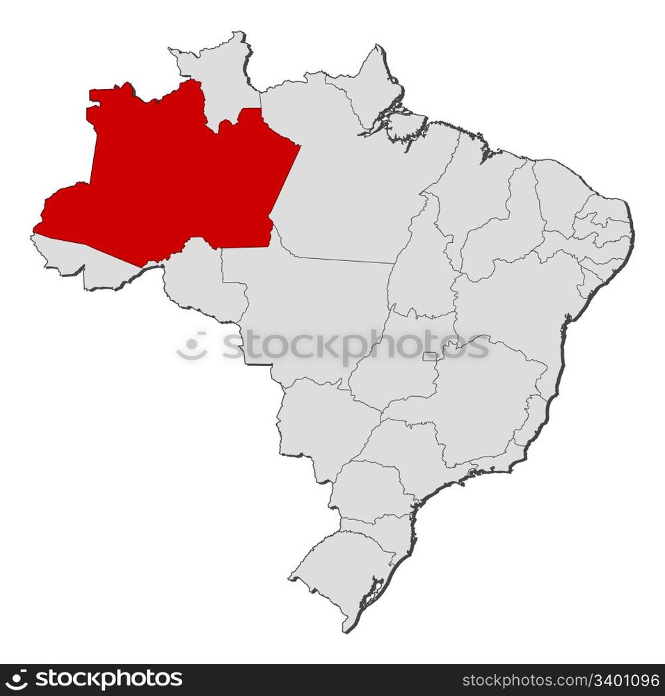 Map of Brazil, Amazonas highlighted. Political map of Brazil with the ...