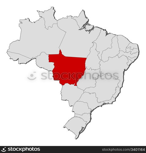 Map of Brazil, Mato Grosso highlighted. Political map of Brazil with ...
