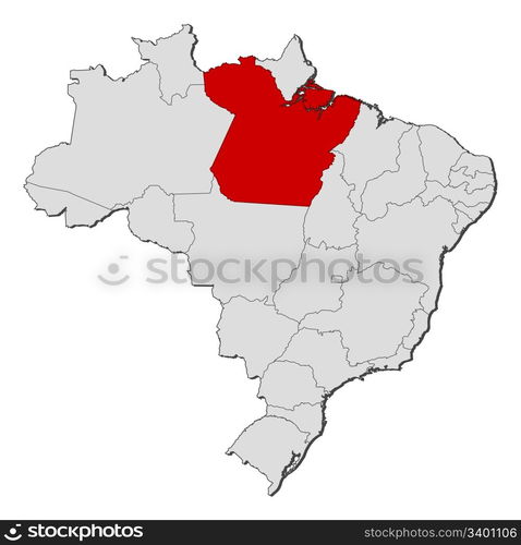 Map of Brazil, Para highlighted. Political map of Brazil with the ...