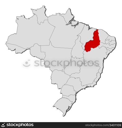 Map of Brazil, Piaui highlighted. Political map of Brazil with the ...