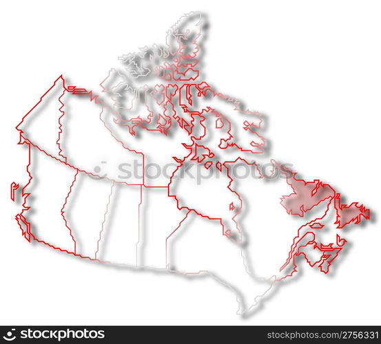 Map of Canada, Newfoundland and Labrador highlighted. Political map of ...