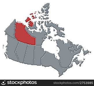 Map of Canada, Alberta highlighted. Political map of Canada with the ...