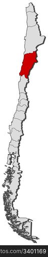 Map of Chile, Atacama highlighted. Political map of Chile with the ...