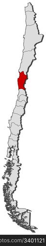 Map of Chile, Coquimbo highlighted. Political map of Chile with the ...