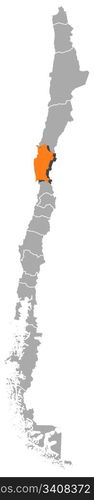 Map of Chile, Coquimbo highlighted. Political map of Chile with the ...