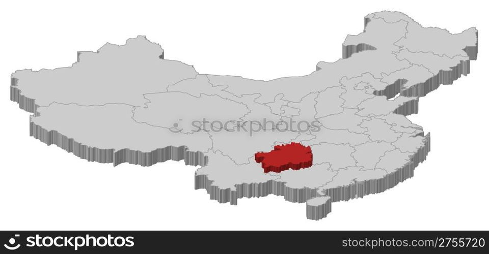 Map of China, Guizhou highlighted. Political map of China with the ...