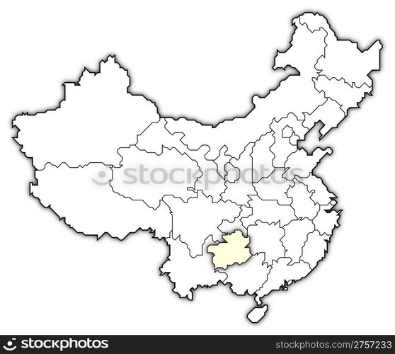 Map of China, Guizhou highlighted. Political map of China with the ...