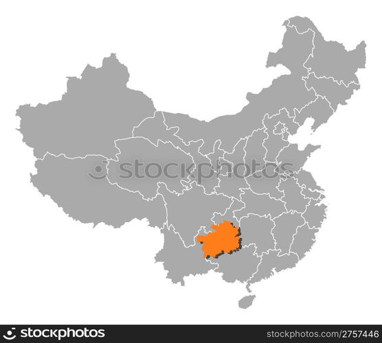 Map of China, Guizhou highlighted. Political map of China with the ...