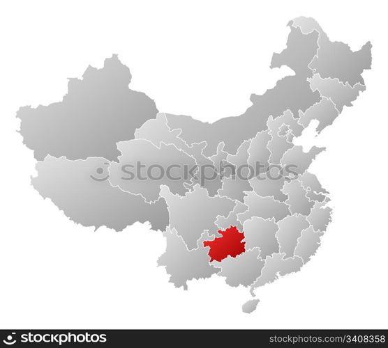 Map of China, Guizhou highlighted. Political map of China with the ...