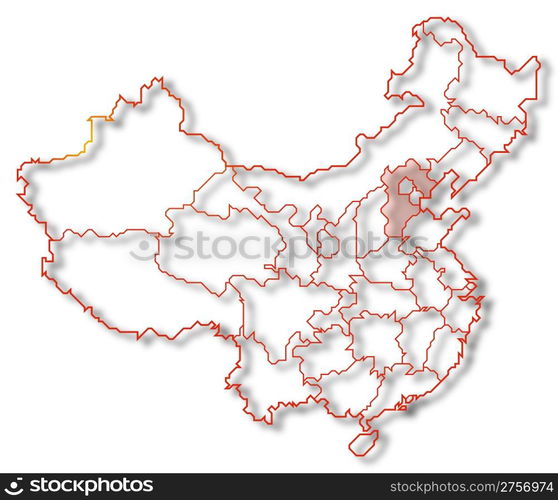 Map of China, Hebei highlighted. Political map of China with the ...