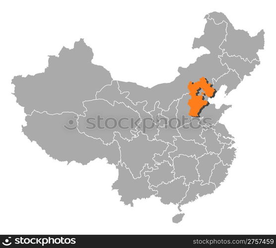 Map of China, Hebei highlighted. Political map of China with the ...