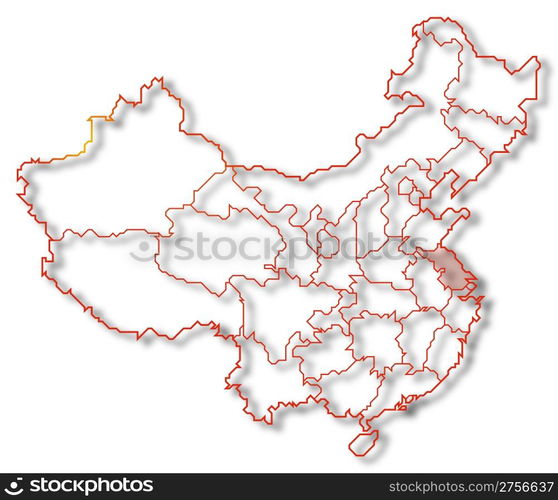 Map of China, Jiangsu highlighted. Political map of China with the ...