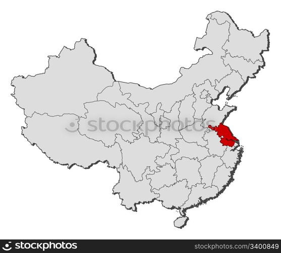 Map of China, Jiangsu highlighted. Political map of China with the ...