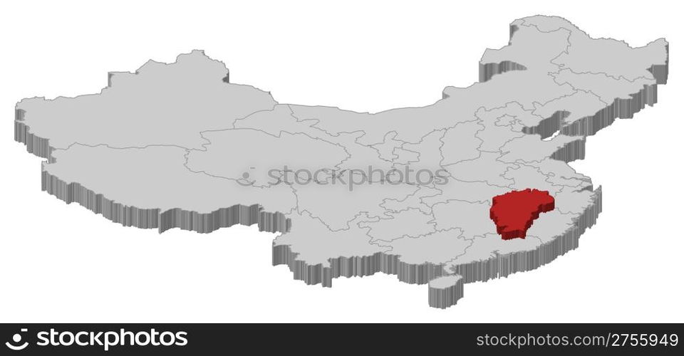 Map of China, Jiangxi highlighted. Political map of China with the ...
