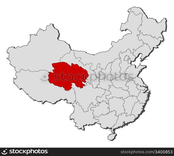 Map of China, Qinghai highlighted. Political map of China with the ...