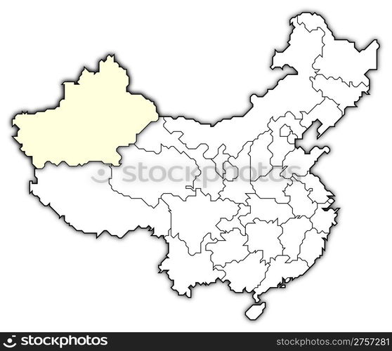 Map of China, Xinjiang highlighted. Political map of China with the ...