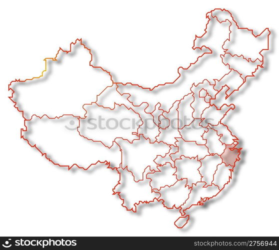 Map of China, Zhejiang highlighted. Political map of China with the ...