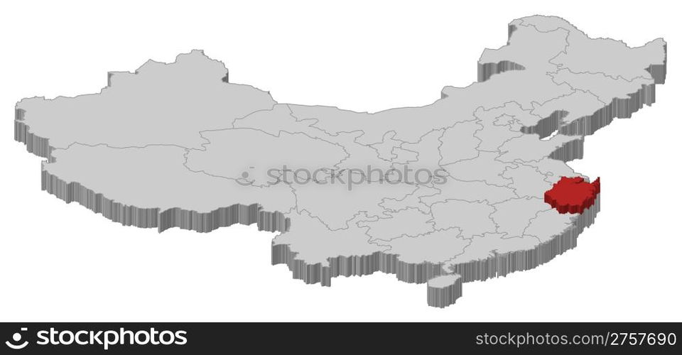Map of China, Zhejiang highlighted. Political map of China with the ...