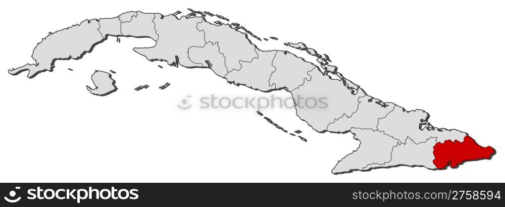Map of Cuba, Guantanamo highlighted. Political map of Cuba with the ...