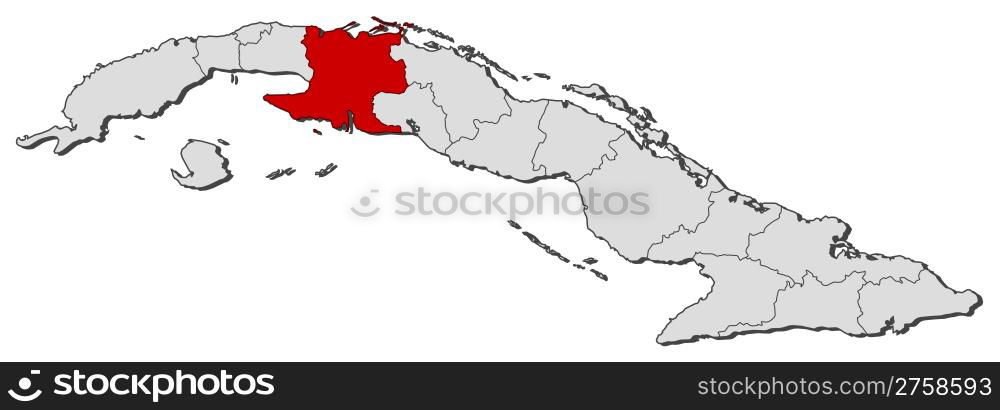 Map of Cuba, Matanzas highlighted. Political map of Cuba with the ...