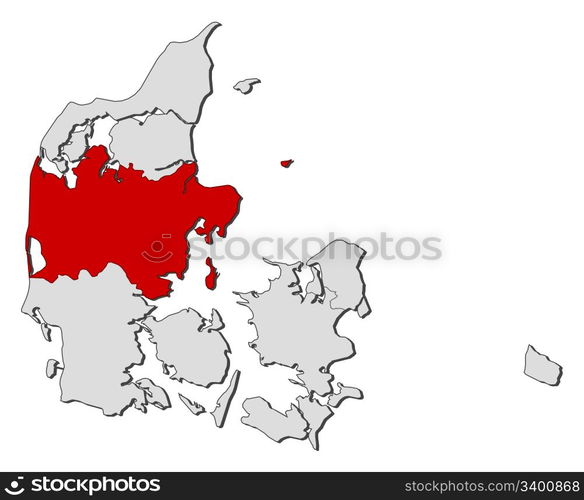 Map of Danmark, Central Denmark highlighted. Political map of Danmark ...