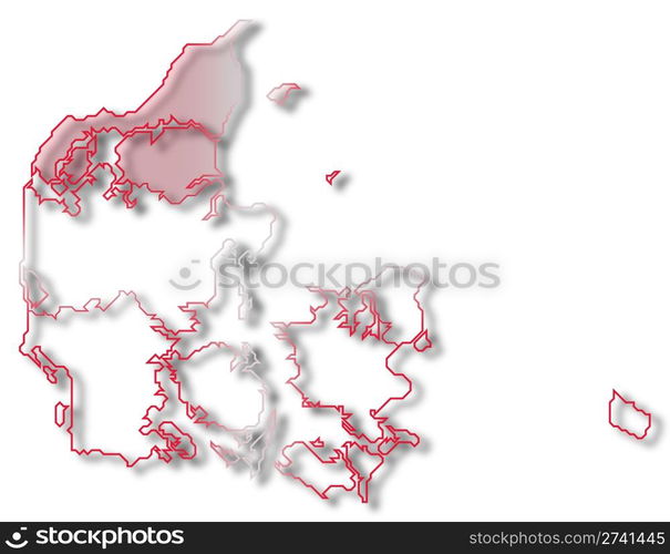 Map of Danmark, North Denmark highlighted. Political map of Danmark ...