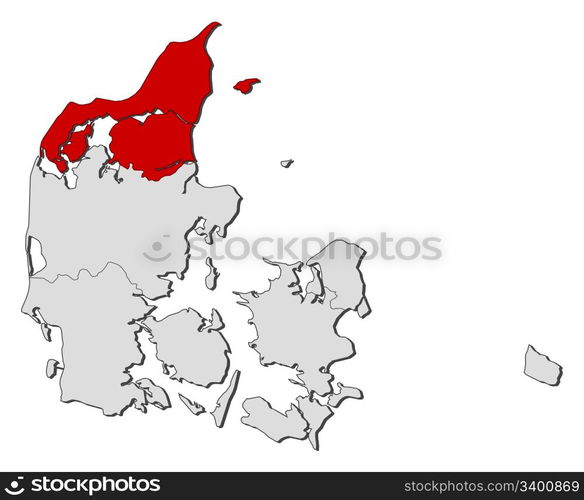 Map of Danmark, North Denmark highlighted. Political map of Danmark ...
