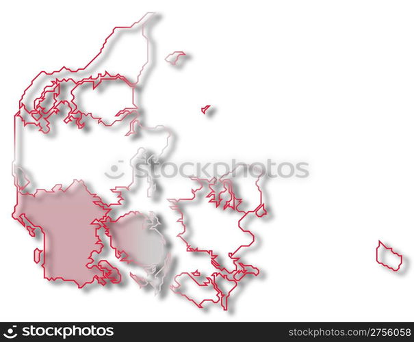 Map of Danmark, South Denmark highlighted. Political map of Danmark ...