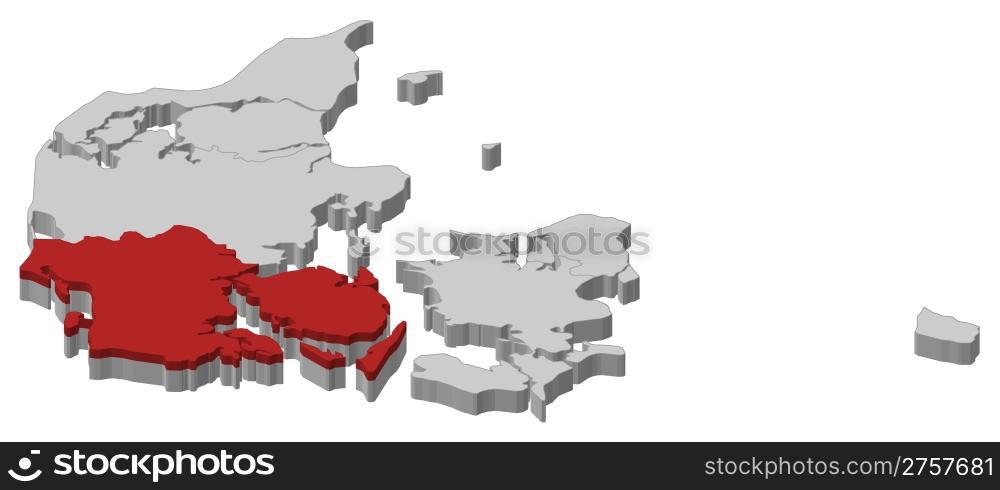 Map of Danmark, South Denmark highlighted. Political map of Danmark ...