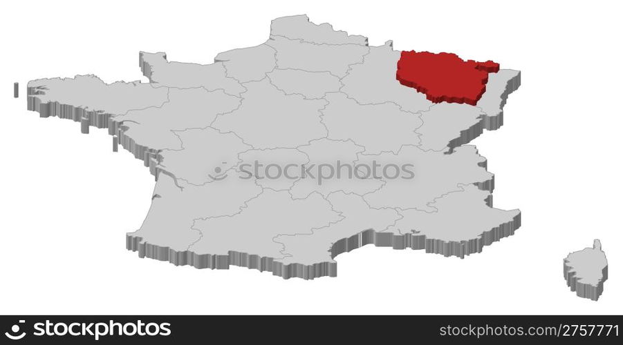 Map of France, Lorraine highlighted. Political map of France with the ...