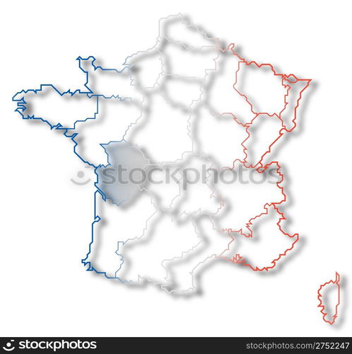 Map of France, Poitou-Charentes highlighted. Political map of France ...