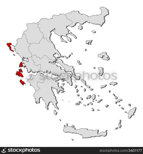 Map of Greece, Ionien Islands highlighted. Political map of Greece with ...