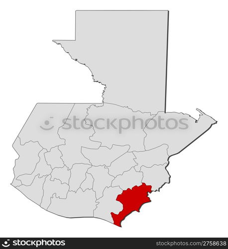 Map of Guatemala, Jutiapa highlighted. Political map of Guatemala with ...