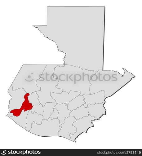 Map of Guatemala, Quetzaltenango highlighted. Political map of ...