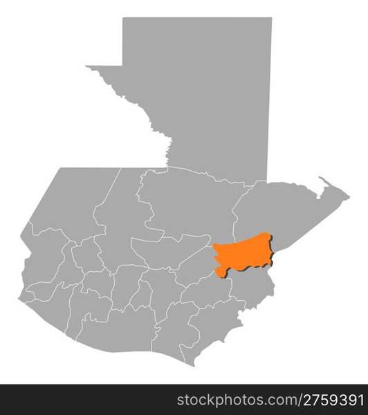 Map of Guatemala, Izabal highlighted. Political map of Guatemala with ...